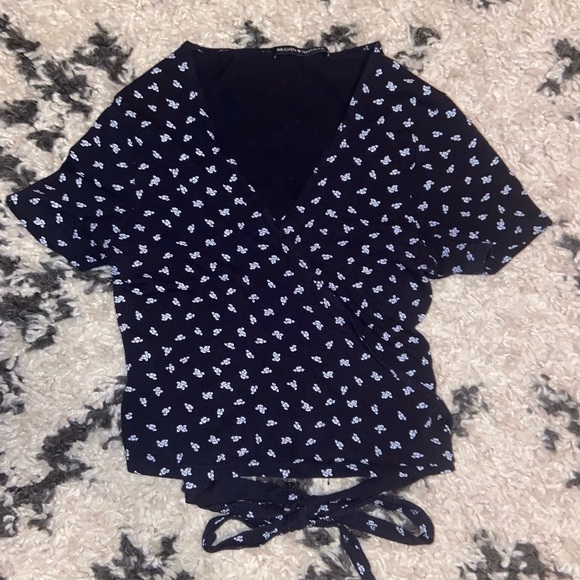 Brandy Melville | Tops | Navy Blue Brandy Crop Wrap Top | Poshmark